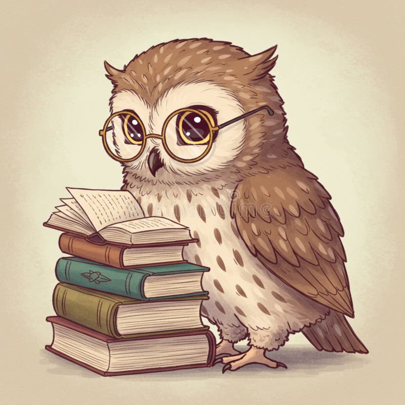 A Charming Illustration Features an Anthropomorphic Owl with Large ...