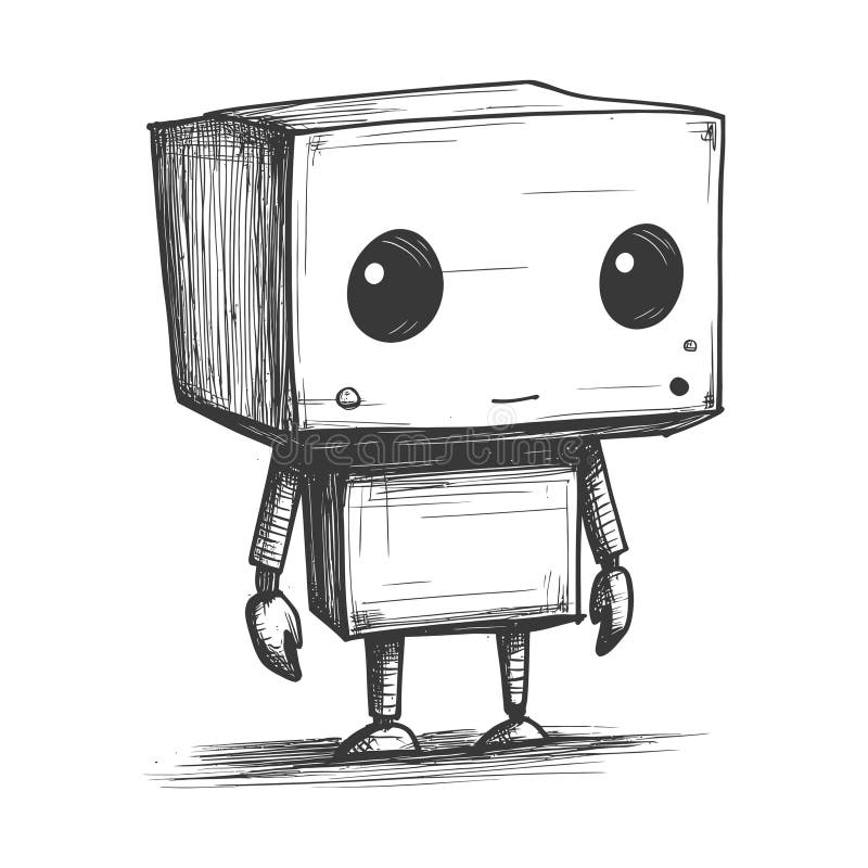 Adorable Sketch of a Boxy Robot with Big Eyes Stock Vector ...