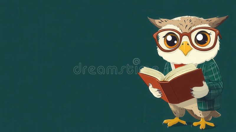 Owl Dressed As Librarian Holding a Book Stock Illustration ...