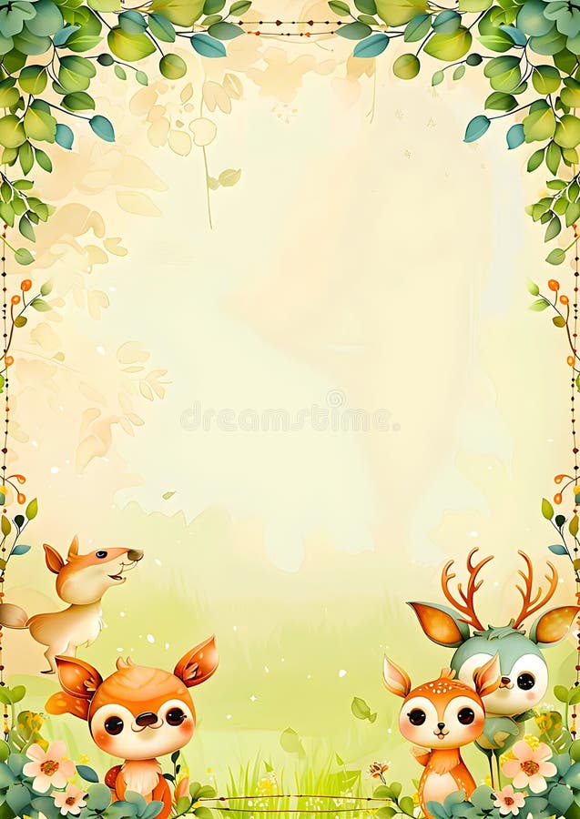 A Charming Illustration Featuring Cute Forest Animals and a Decorative ...