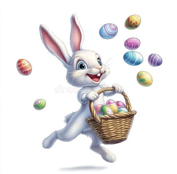 Charming Illustration Featuring a Hopping Easter Bunny Carrying a ...
