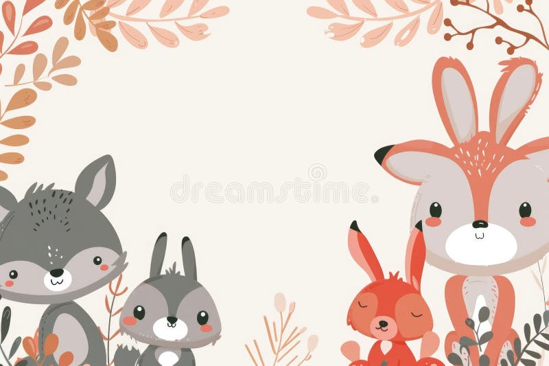 Charming Illustration of Forest Animals with Nature Elements Stock ...