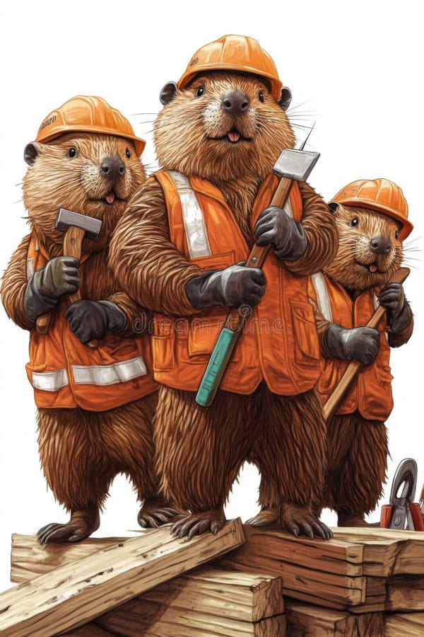 Beavers in Reflective Work Gear Stock Illustration - Illustration of ...