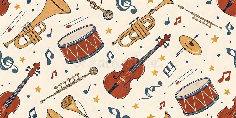 Seamless Pattern of Musical Instruments and Notes: a Cheerful ...