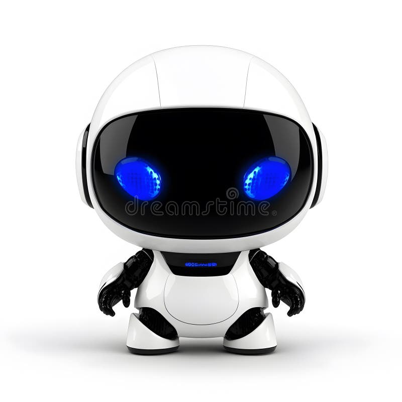 Adorable White Robot with Glowing Blue Eyes. Futuristic and Friendly ...