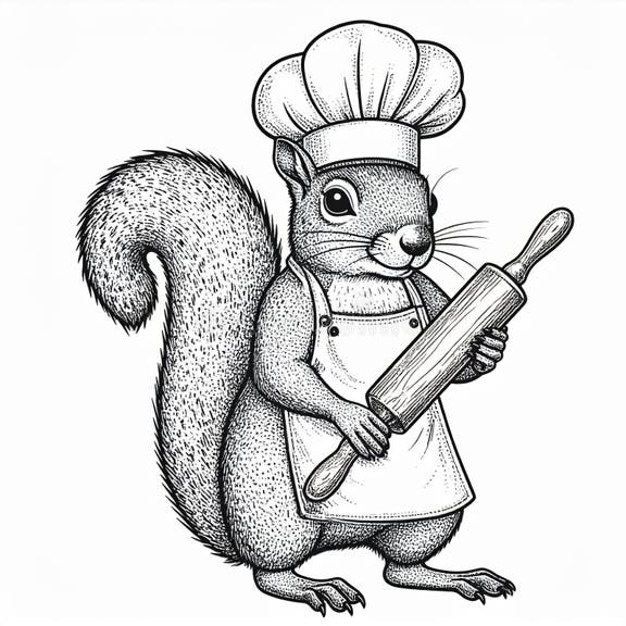Charming Illustration of Squirrel Baker with Chef Hat and Rolling Pin ...