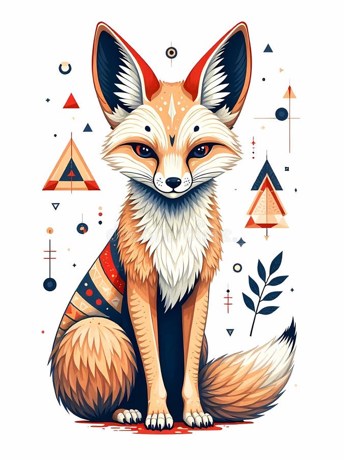 A Charming Illustration of a Stylized Fox with Geometric Patterns ...
