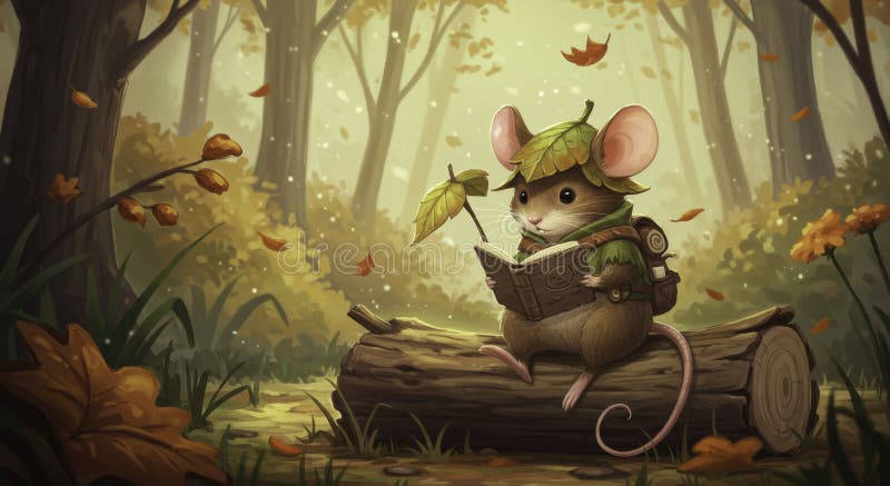 Adorable Mouse Reading in Autumn Forest Stock Illustration ...
