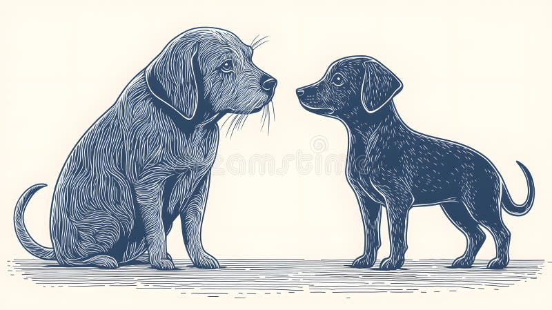 A Charming Illustration of Two Dogs Facing Each Other. Stock Photo ...