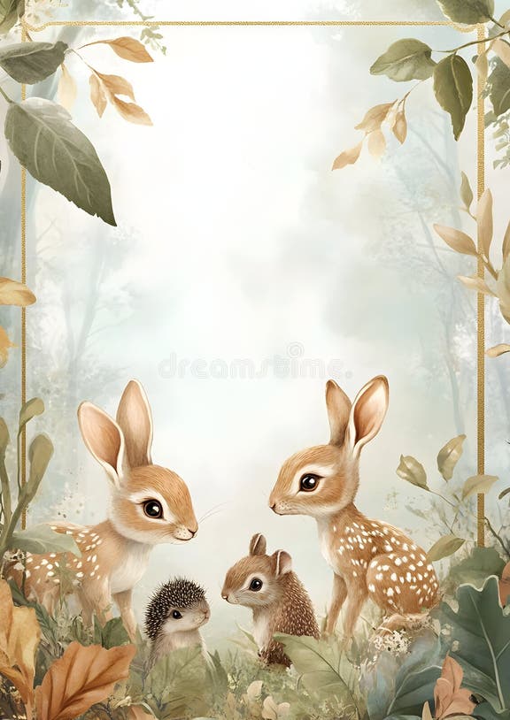 A Charming Illustration of Two Rabbits and a Hedgehog in a Serene ...