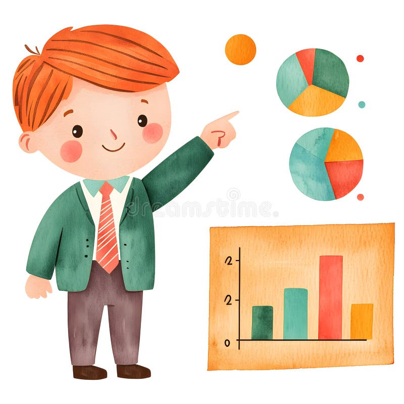 Cute Boy Presenting Data Charts Graphs Kid Business Presentation Stock ...