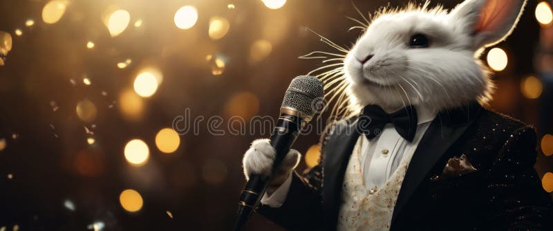 Anthropomorphic Rabbit Singer in a Tuxedo Holding a Microphone Stock ...