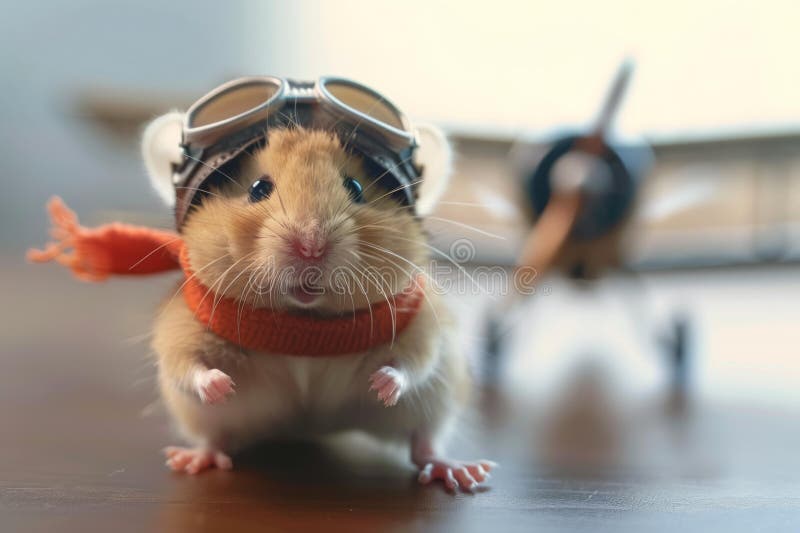 Adorable Hamster Pilot with Toy Airplane, Creative Pet Concept Stock ...