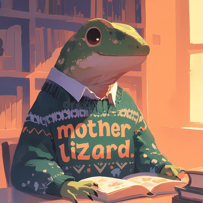 Frog Librarian Reading in Cozy Atmosphere Stock Illustration ...