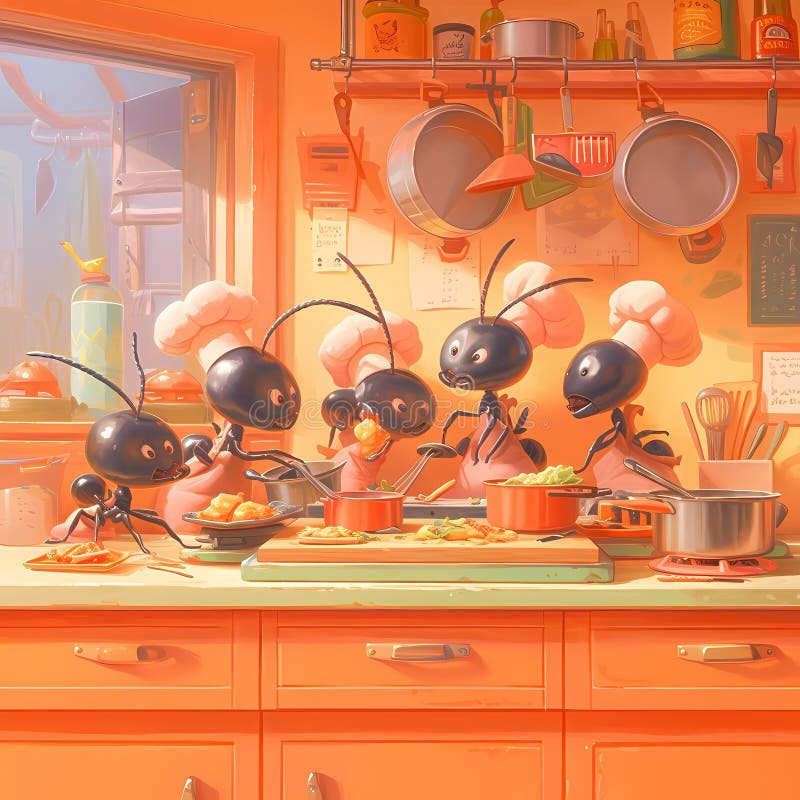 Chef Ants Cuisine Creation stock illustration. Illustration of chef ...