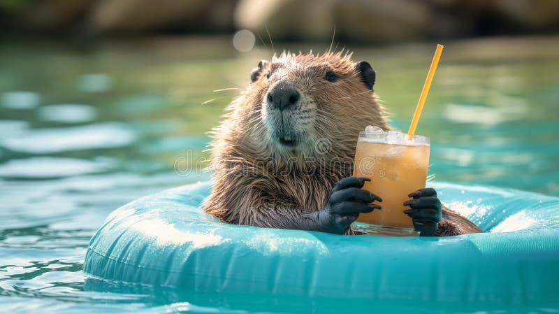 Relaxing Capybara with a Drink Stock Illustration - Illustration of ...