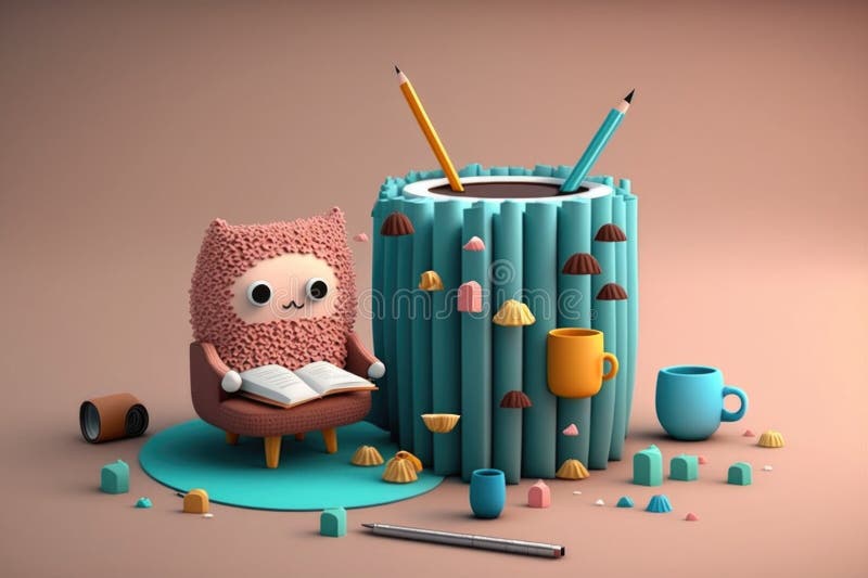 Cute Owl with Cup of Coffee and Book Stock Illustration - Illustration ...