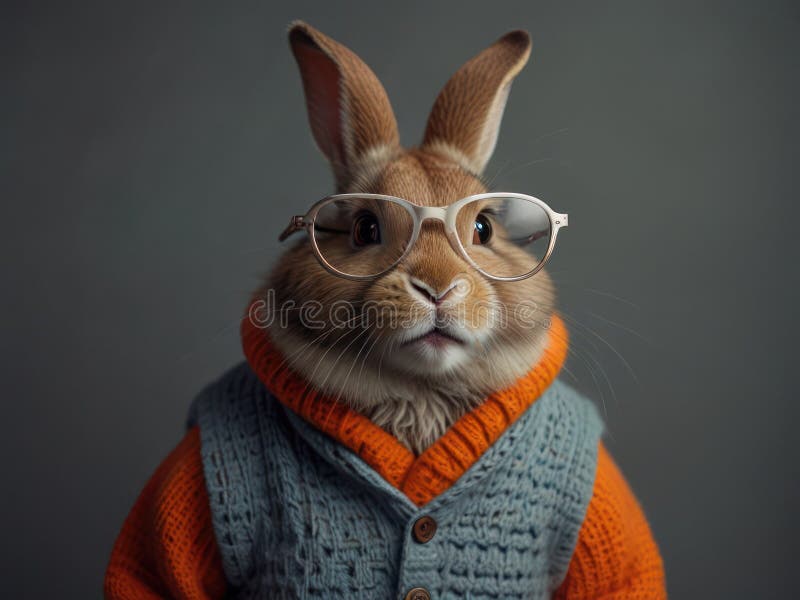 Adorable Rabbit Wearing Glasses and Cozy Sweater in Anthropomorphic ...