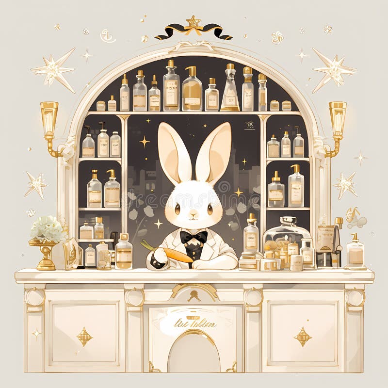 Elegant Bunny Perfumer in Chic Shop Display Stock Illustration ...