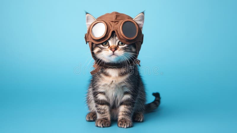 Adorable Cat Dressed As Pilot with Aviator Goggles Stock Illustration ...