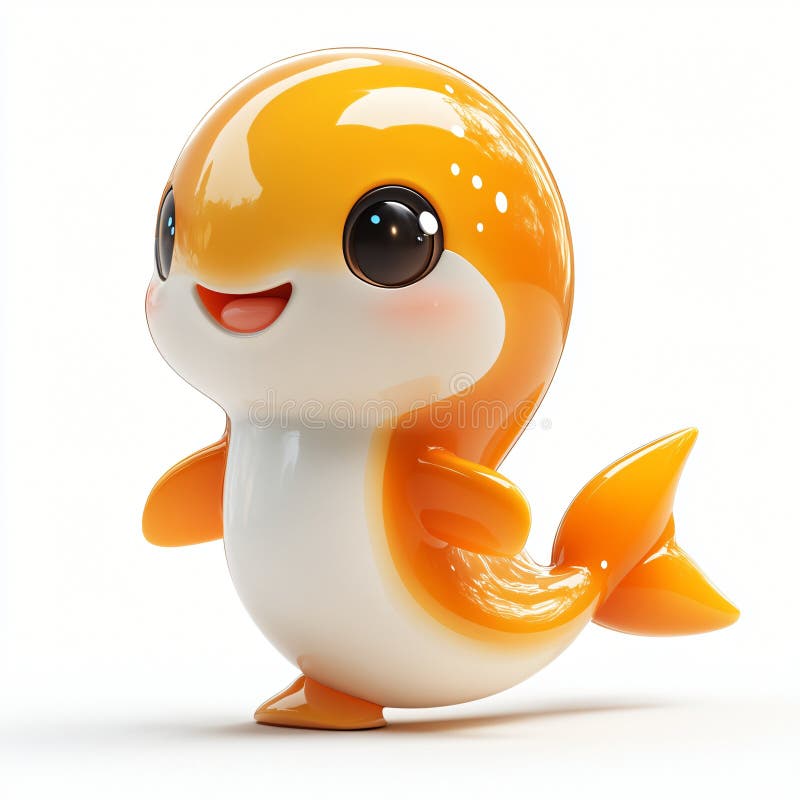 Adorable Orange Cartoon Dolphin Cute Aquatic Animal 3D Render AI ...