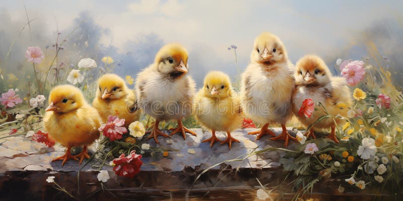 Charming Image Featuring a Line of Cute Yellow Chicks Surrounded by ...