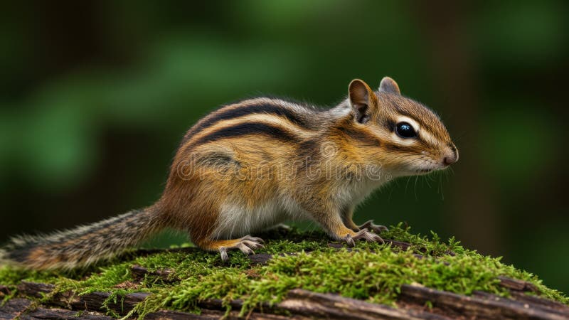 Adorable Chipmunk on Mossy Log Stock Illustration - Illustration of ...
