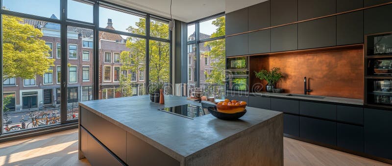 Charming Industrial-Style Kitchen with a Scenic Garden Perspective ...