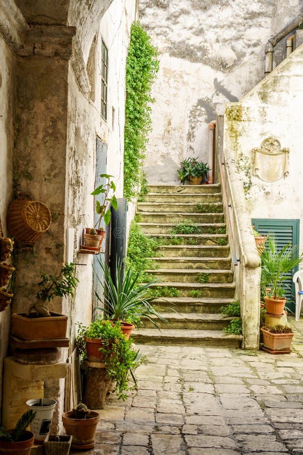 Italian Courtyard with Potted Lemon Trees Stock Image - Image of ...