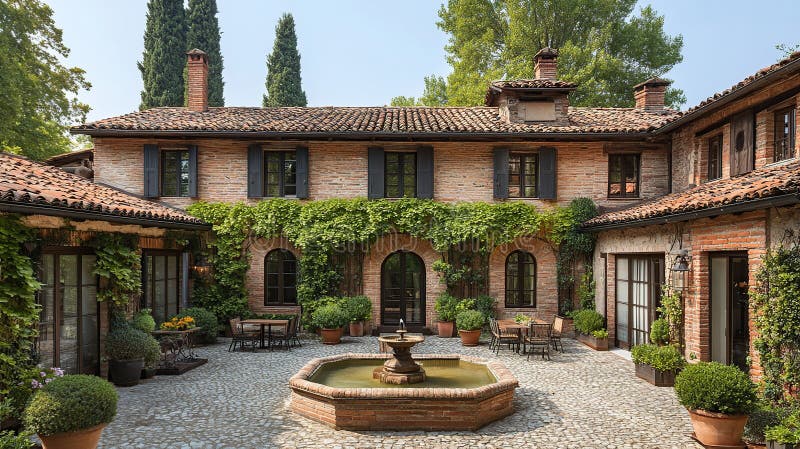 Charming Italian-style Courtyard Home Stock Illustration - Illustration ...