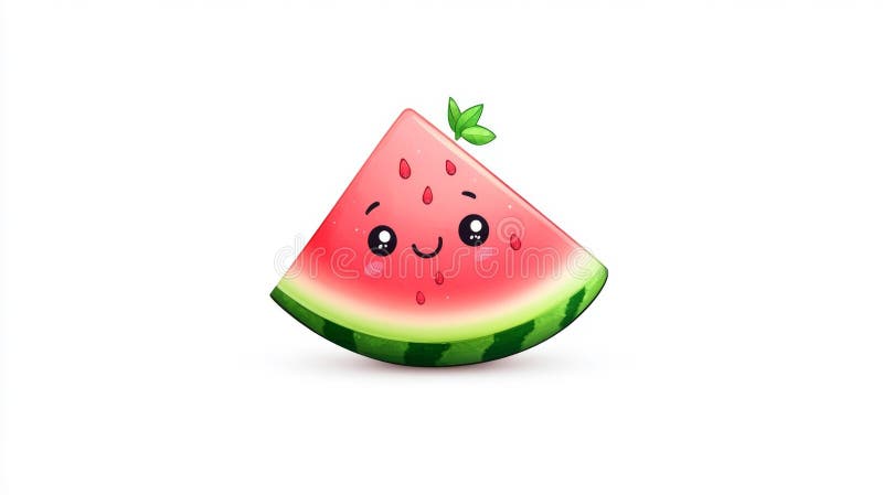 Charming Kawaii Watermelon Slice with a Happy Face and Tiny Blush Marks ...
