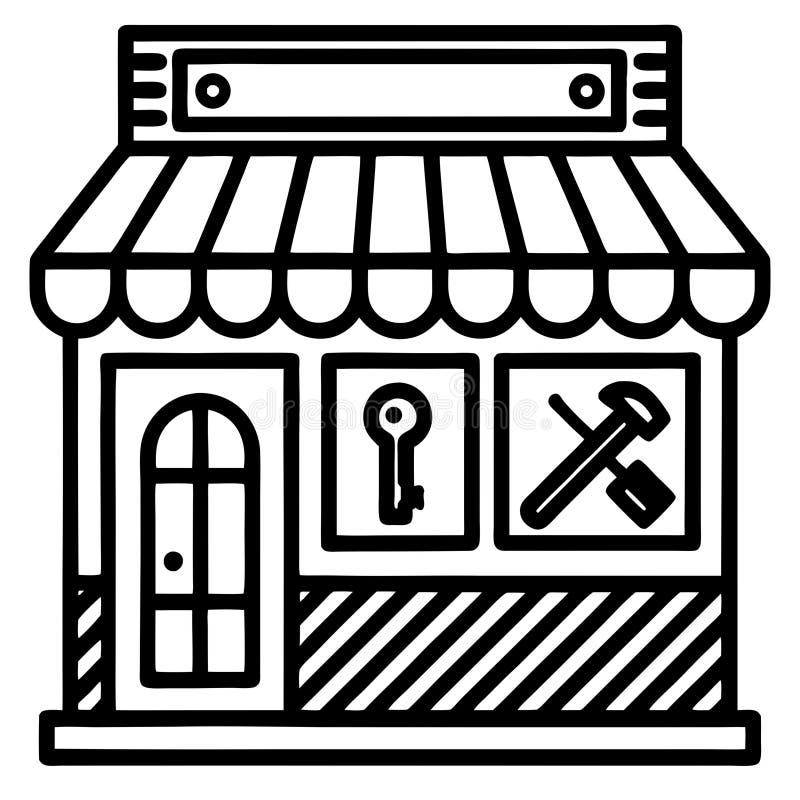 Charming Key and Tool Shopfront Illustration for Home Repair and DIY ...
