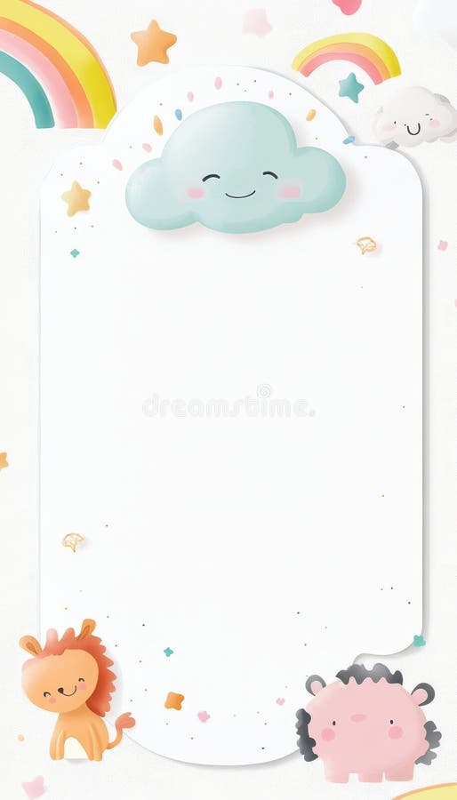 Charming Kindergarten Name Card Design with Pastel Animals, Rainbows ...