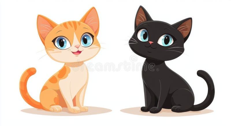 Charming Kitten Cartoon with Both Colored and Outlined Editions Stock ...