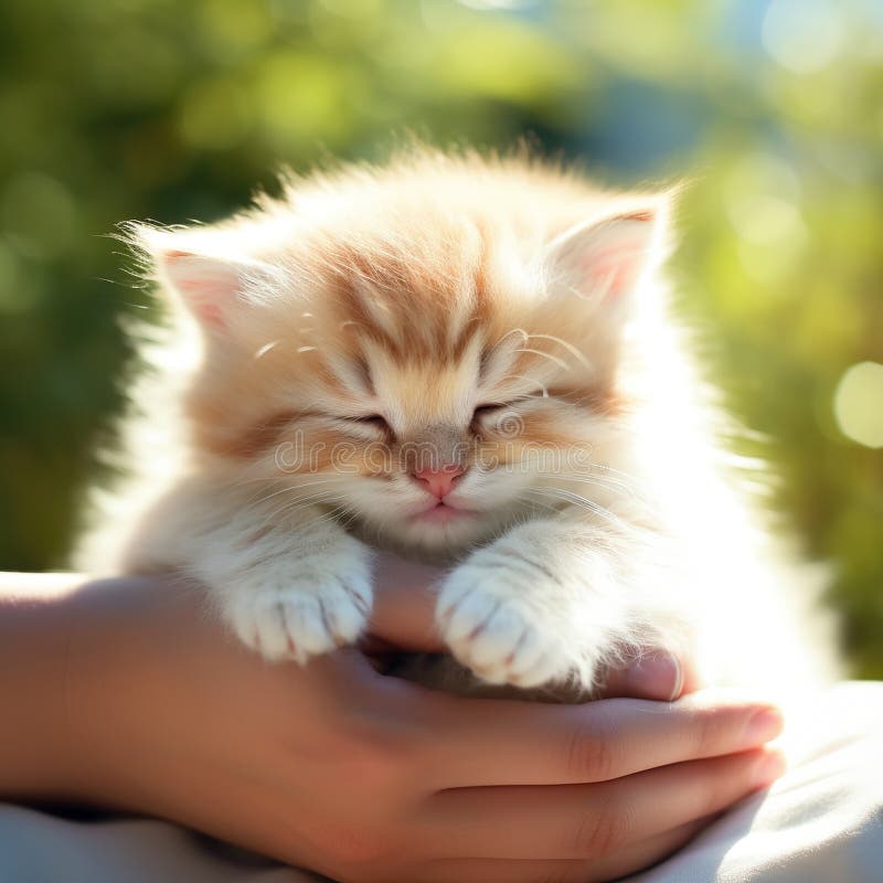 Charming Kitty Cat Sit in Palm Stock Illustration - Illustration of ...