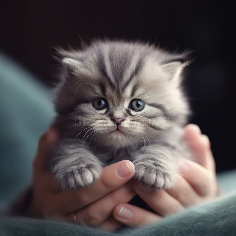 Charming Kitty Cat Sit in Palm Stock Illustration - Illustration of ...