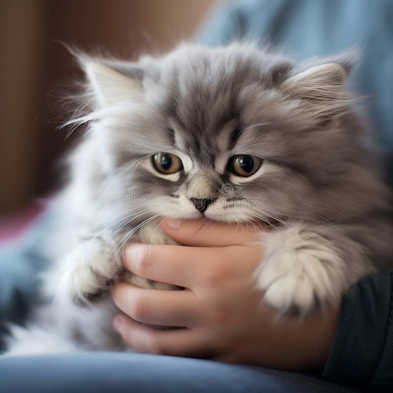 Charming Kitty Cat Sit in Palm Stock Illustration - Illustration of ...