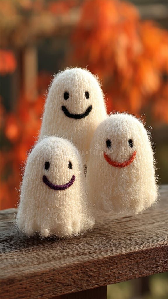 Charming Knit Ghost Figures with Smiling Faces for Halloween Decor ...
