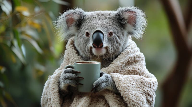Charming Koala Wrapped in a Fluffy Robe, Sipping on a Hot Chocolate ...