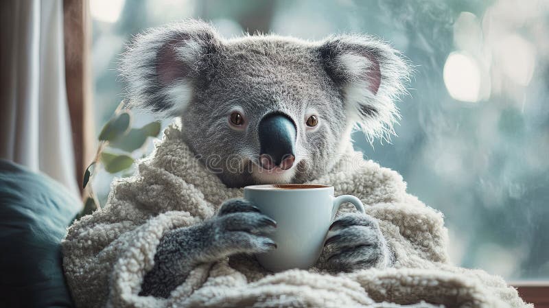Charming Koala Wrapped in a Fluffy Robe, Sipping on a Hot Chocolate ...