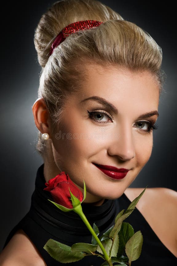 Charming Lady with Red Rose Stock Photo - Image of beauty, charming ...