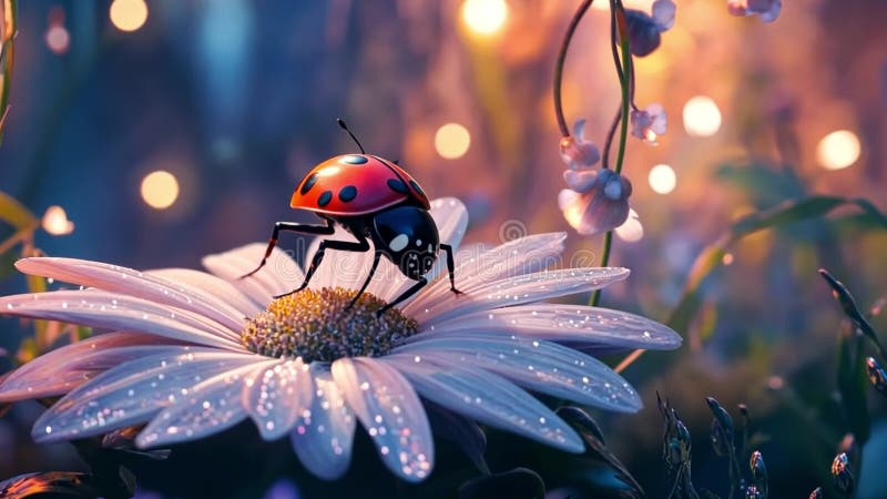 A Charming Ladybug Sits on a Beautiful Daisy in a Magical Setting. the ...