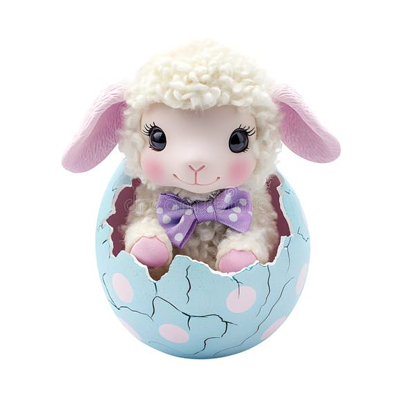 A Charming Lamb with Bow Tie Emerging from a Cracked Easter Egg on a ...