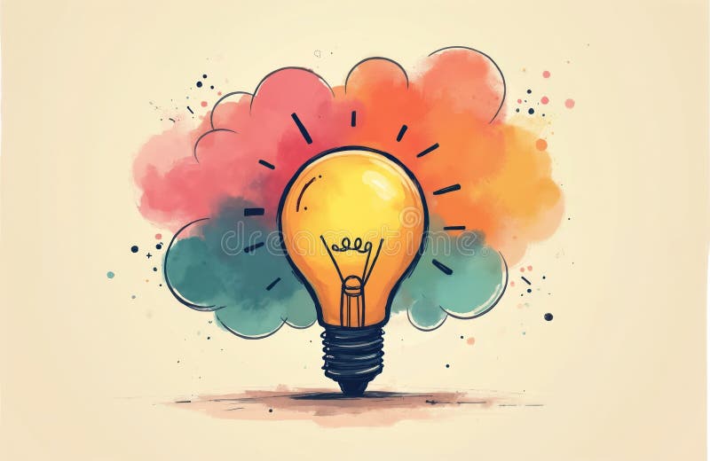 Charming Lightbulb Icon with Colorful Thought Cloud Imaginative ...