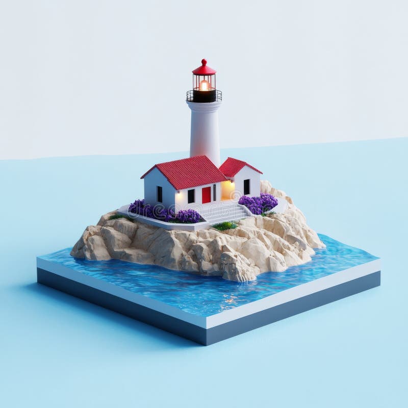 A Charming Lighthouse, Complete with Stairs, Stands on a Rocky Island ...