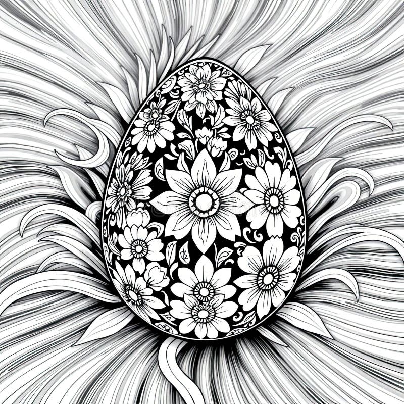 A Charming Line Art Easter Egg Filled with Ornate Patterns for Coloring ...