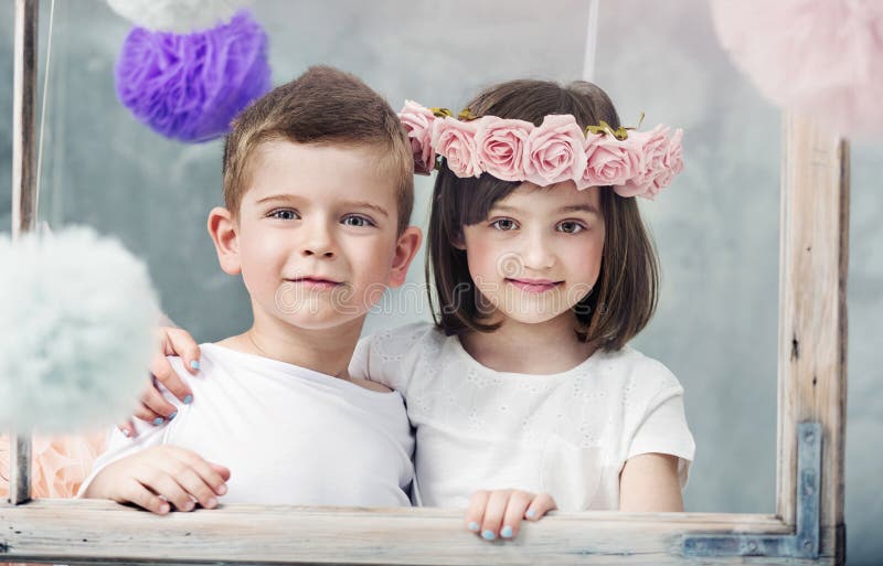 Charming Little Children Posing Together Stock Photo - Image of ...
