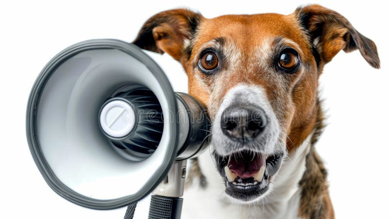 Charming Little Dog Using a Megaphone To Make an Announcement in a ...