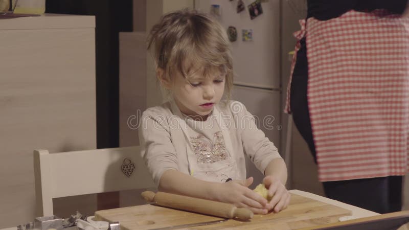 Charming Little Girl Making Biscuits at the Kitchen Table Stock Footage - Video of mother, love ...