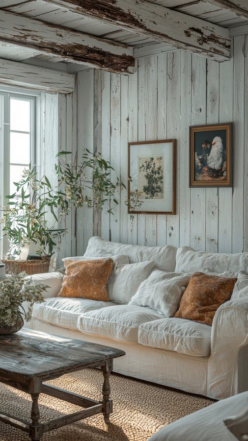 A Cozy Rustic Living Room Designed with Natural Elements and Beautiful ...